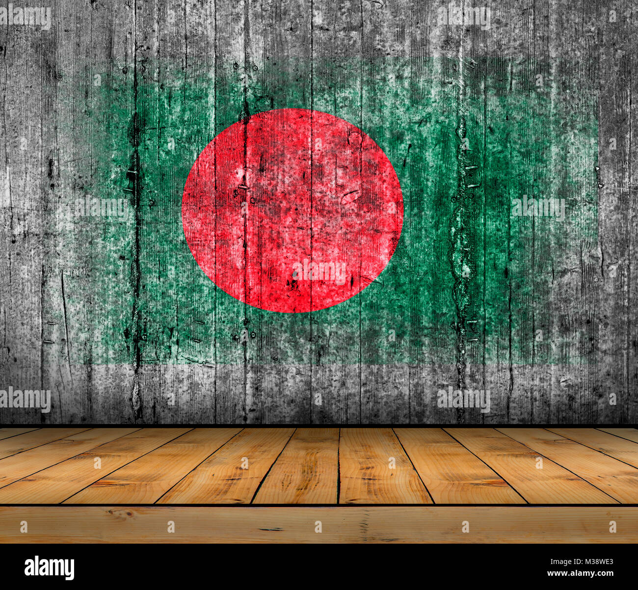 Bangladesh flag painted on background texture gray concrete with wooden ...