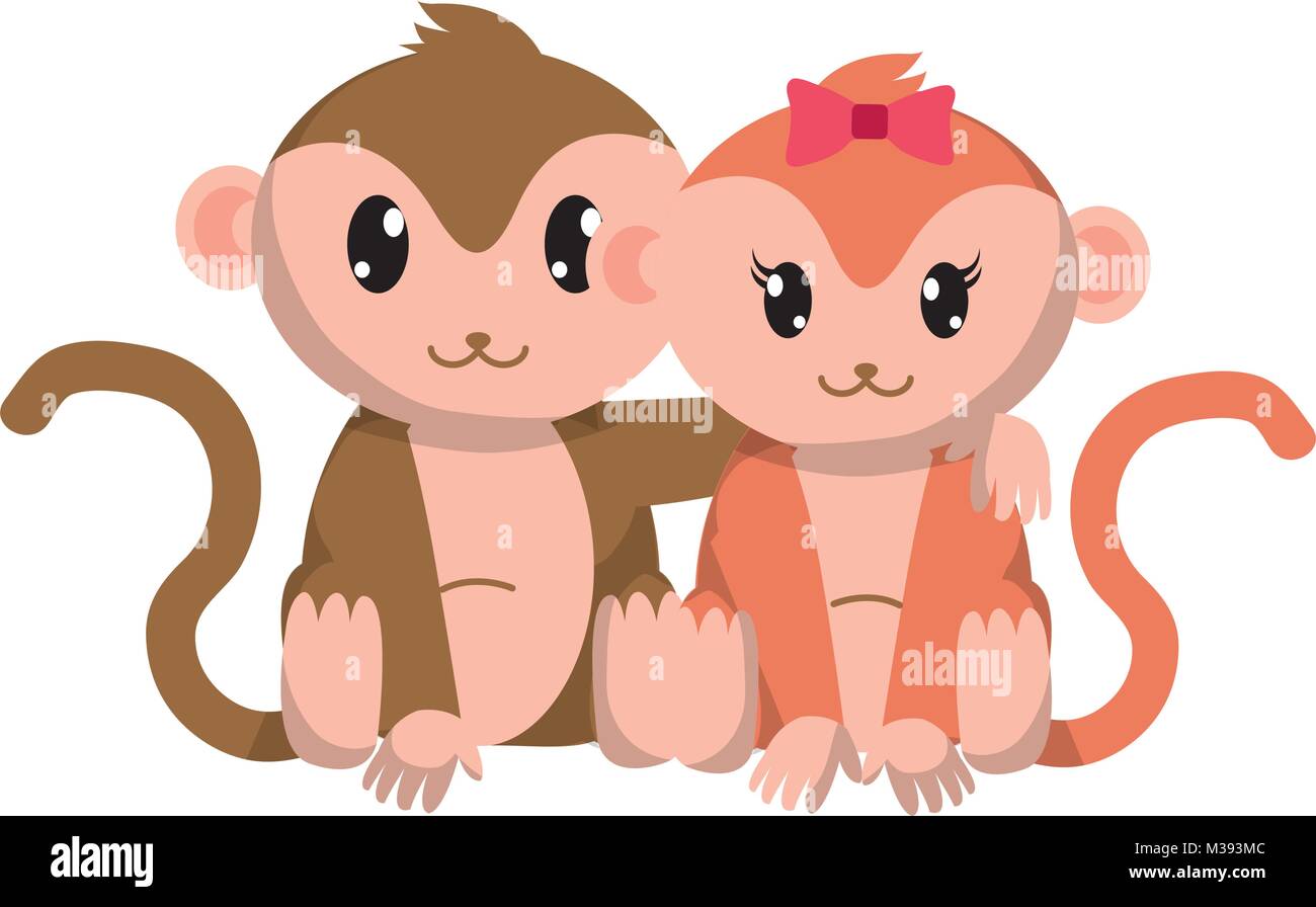 colorful monkey couple cute animal together Stock Vector Image & Art ...