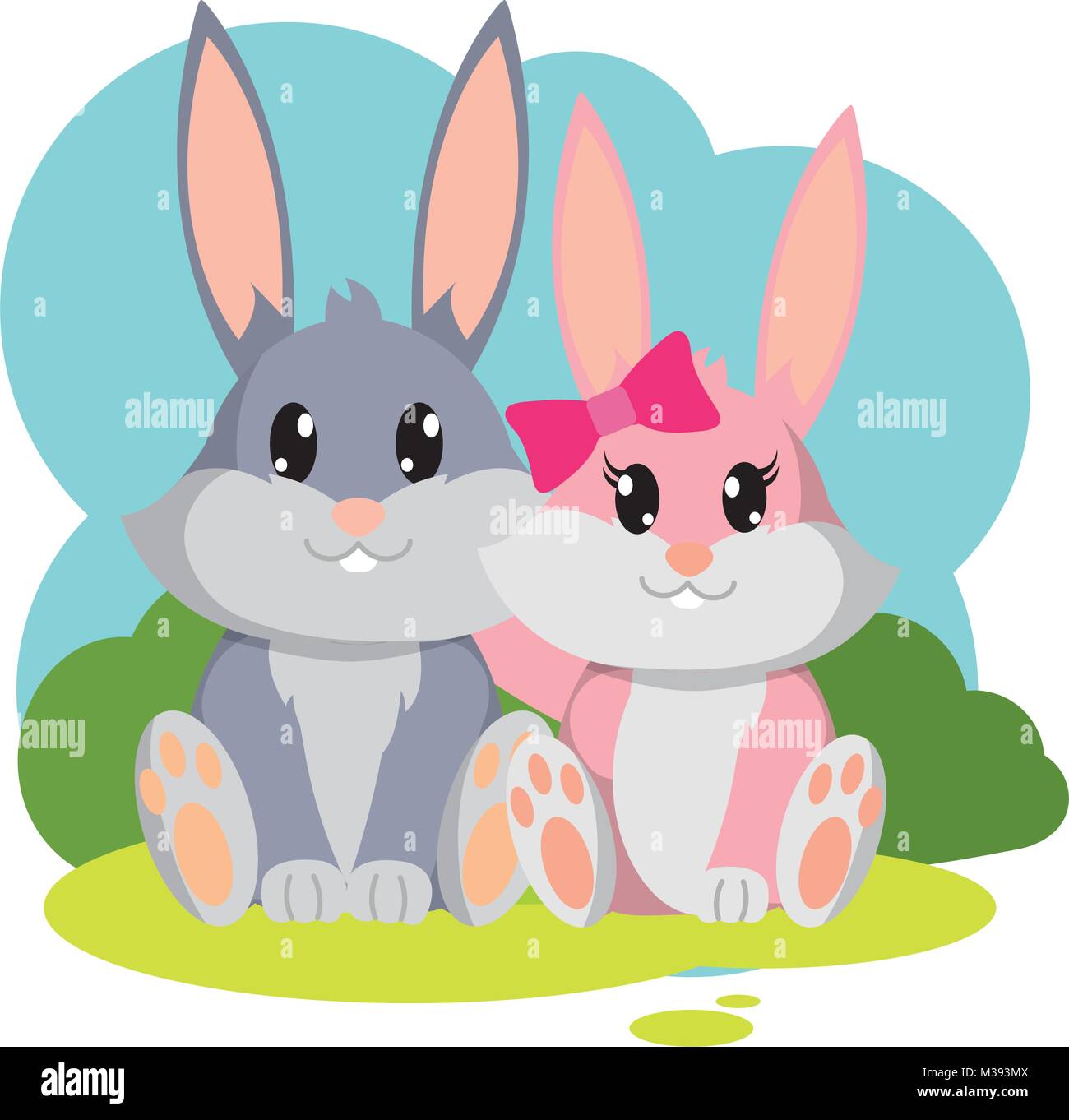 colorful rabbit couple cute animal in the landscape Stock Vector Image ...