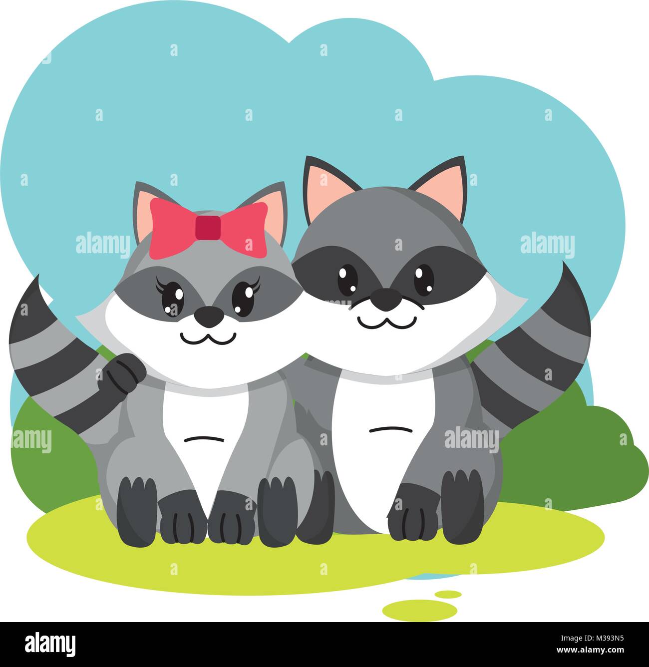 colorful raccoon couple cute animal in the landscape Stock Vector Image ...