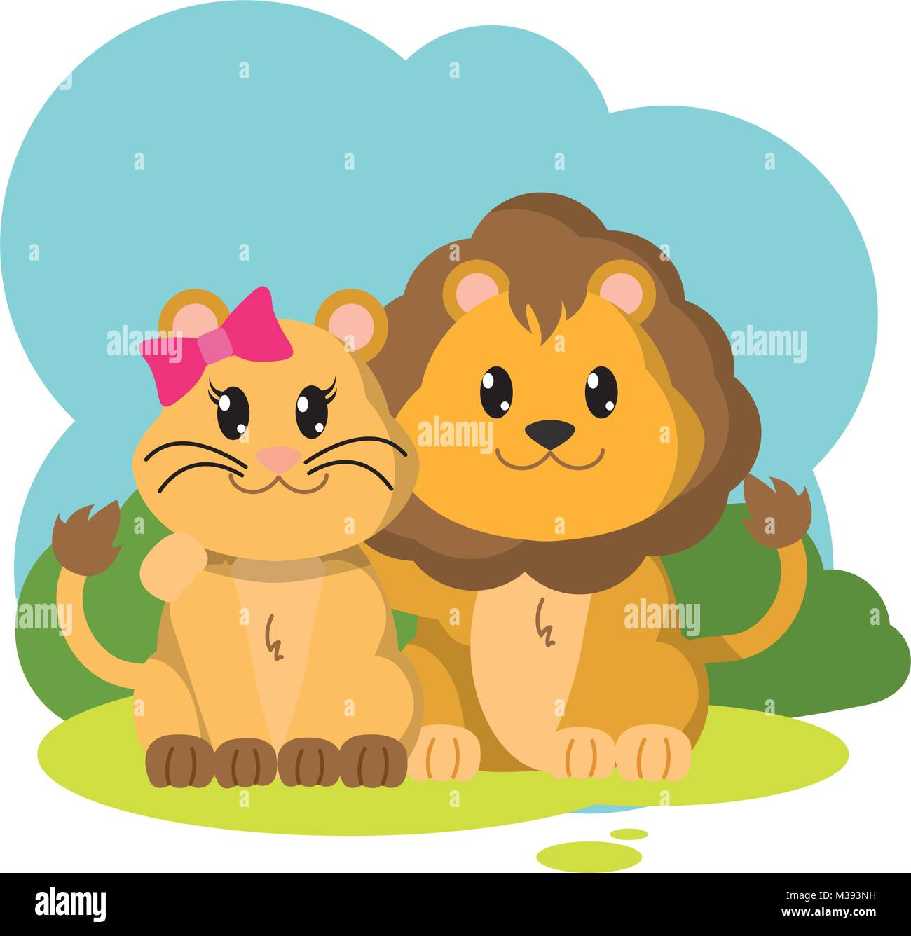 colorful lion couple cute animal in the landscape Stock Vector Image ...