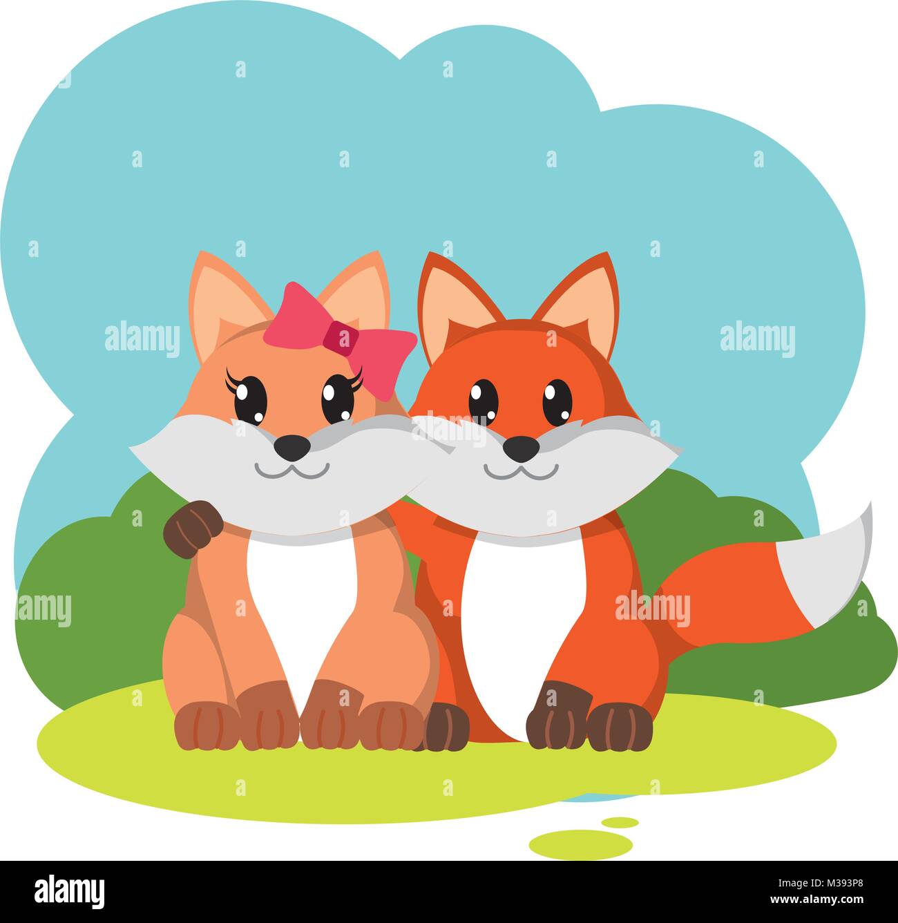 colorful fox couple cute animal in the landscape Stock Vector Image ...