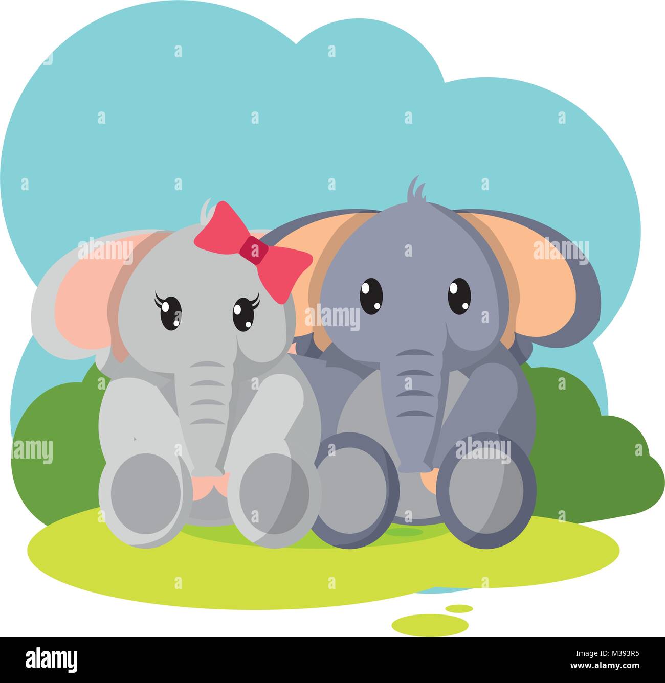 colorful elephant couple cute animal in the landscape Stock Vector ...