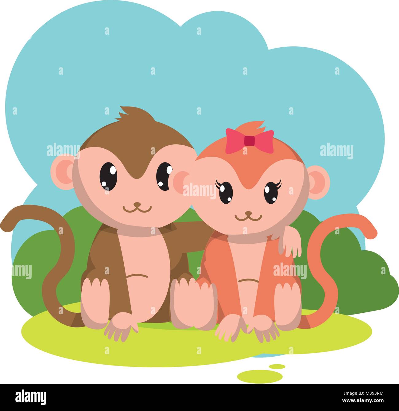 colorful monkey couple cute animal in the landscape Stock Vector Image ...
