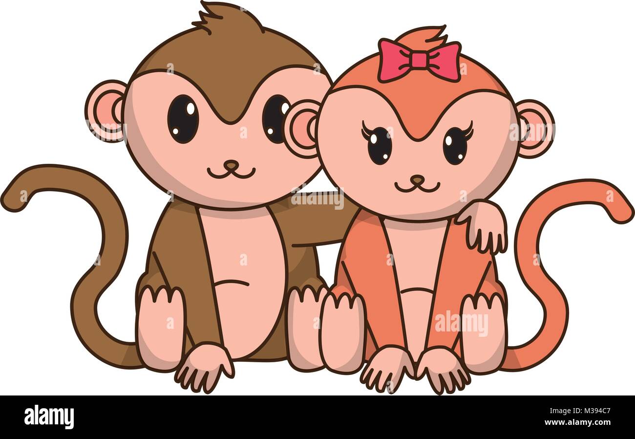 Cute Monkey Couple Cartoon