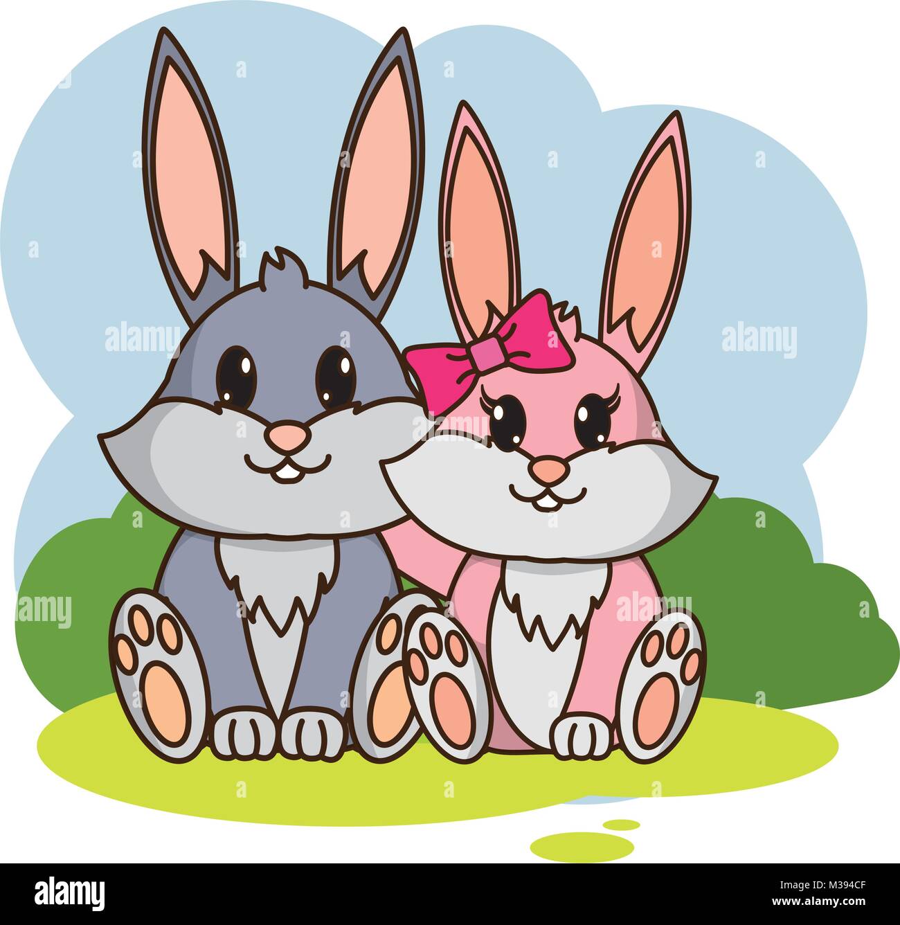 rabbit couple cute animal in the landscape Stock Vector Image & Art - Alamy