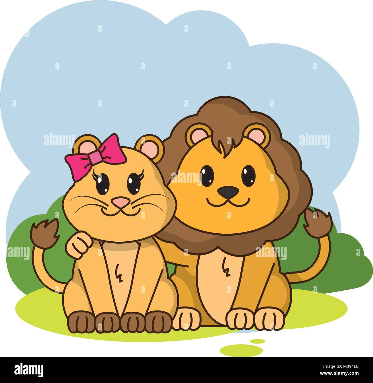 lion couple cute animal in the landscape Stock Vector Image & Art - Alamy