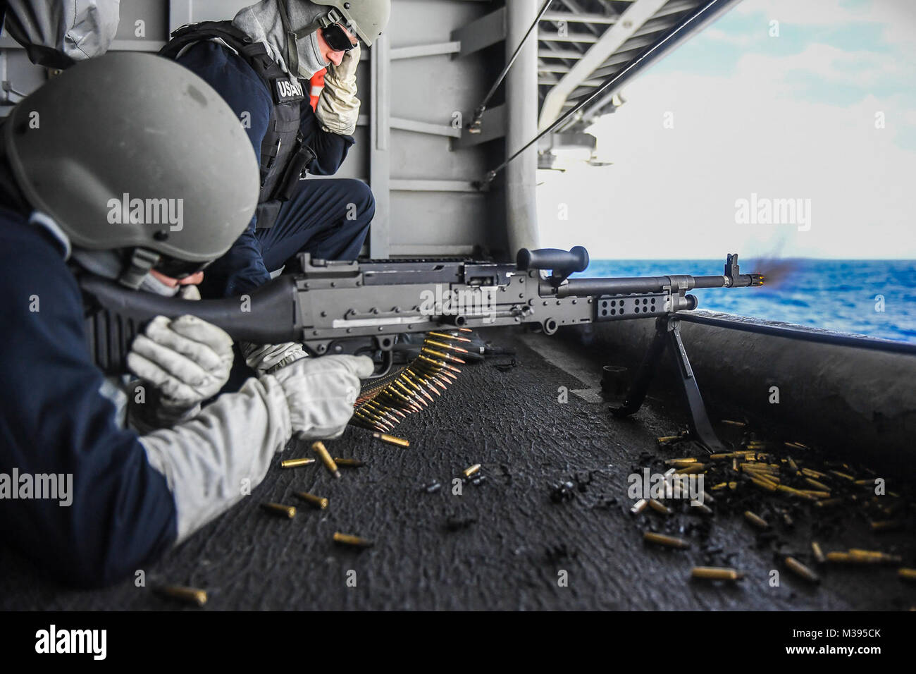 U.S. Sailors conduct M240B machine gun training aboard the USS Theodore ...