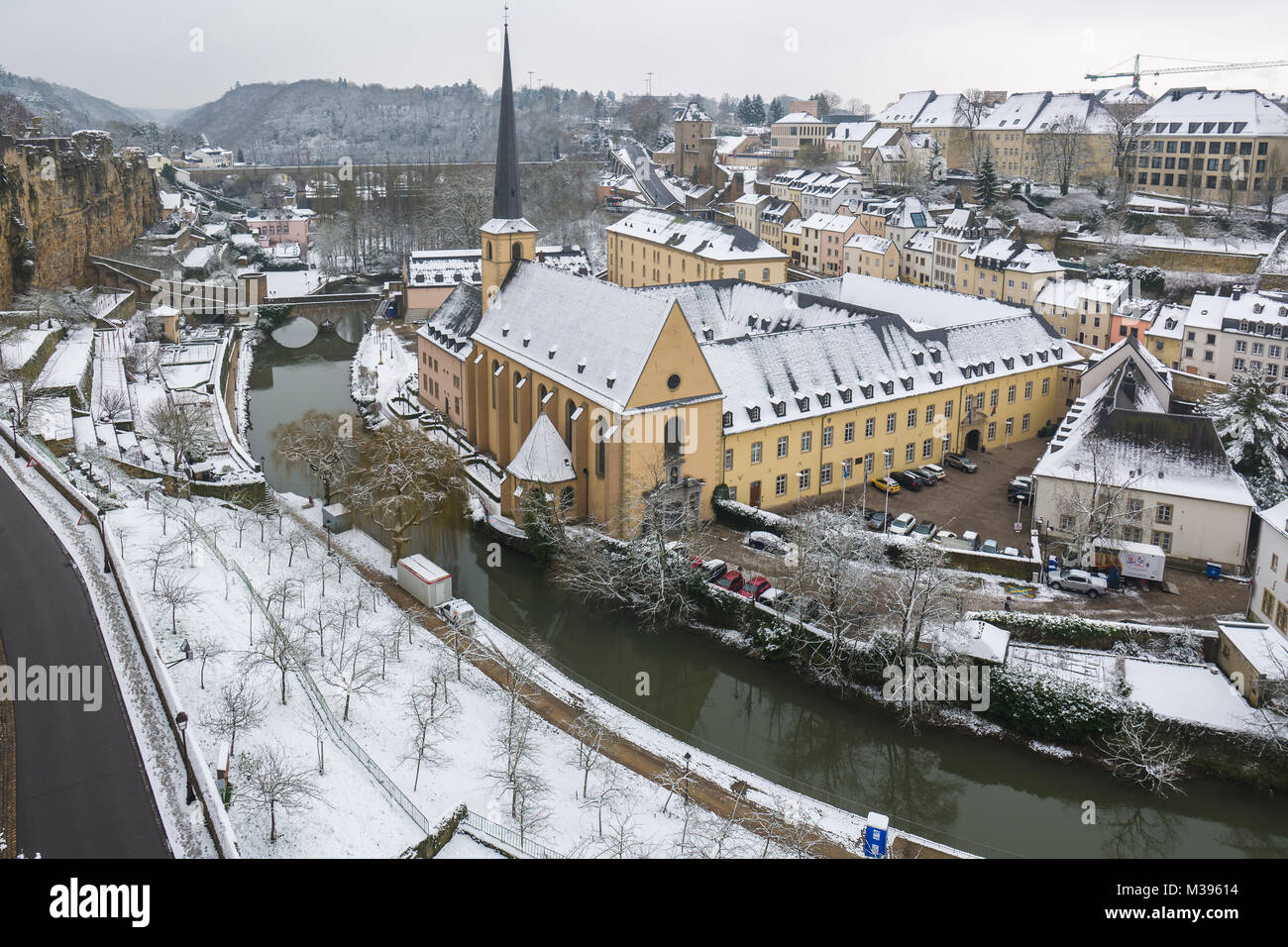 The beauty of Luxembourg city under a soft layer of snow Stock Photo ...