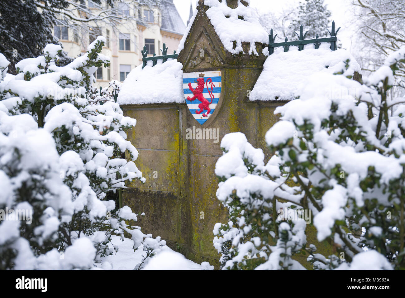 The beauty of Luxembourg city under a soft layer of snow Stock Photo ...