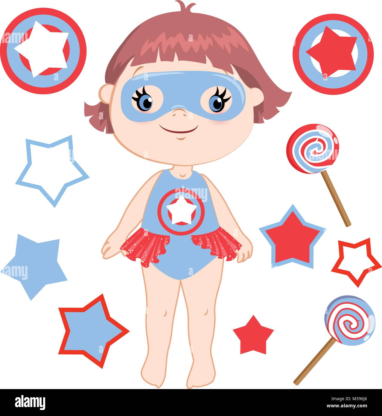 Cute cartoon superhero girl vector clip art set Stock Vector Image ...