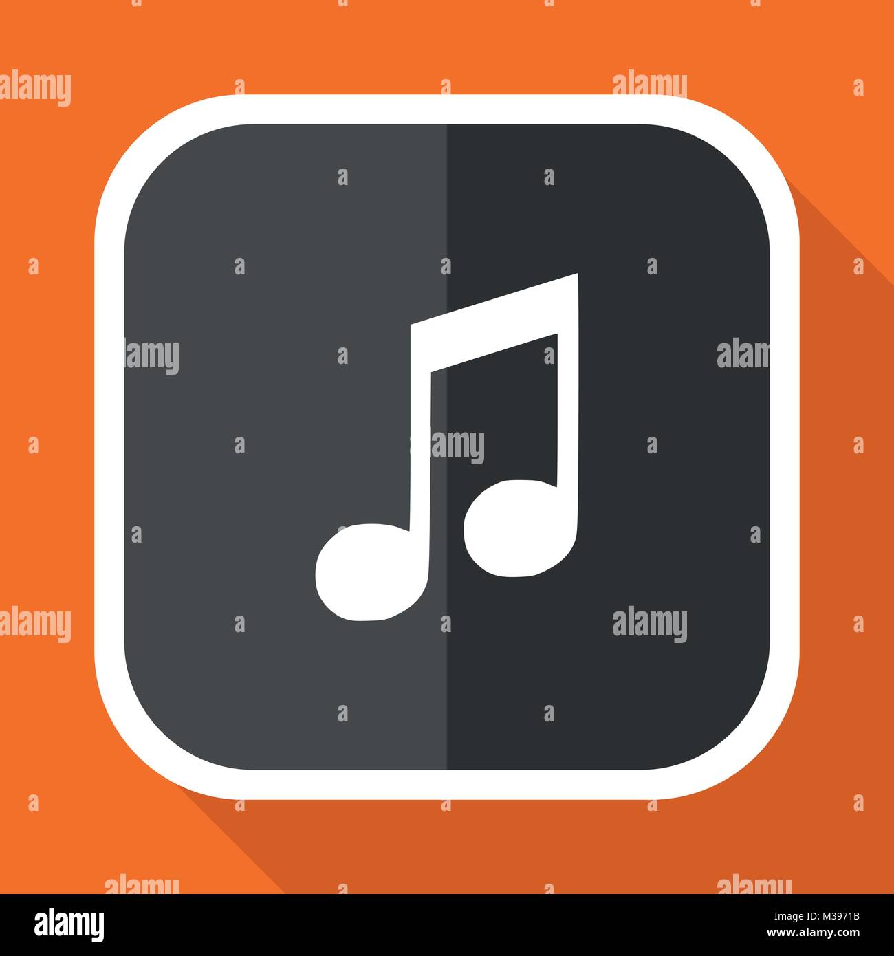 Music vector icon. Flat design square internet gray button on orange ...
