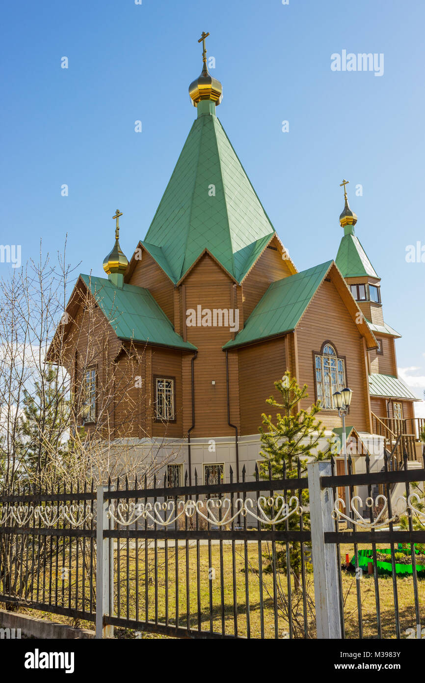 Holy Trinity temple in city of Polyarnye Zori. Murmansk region. Russia ...