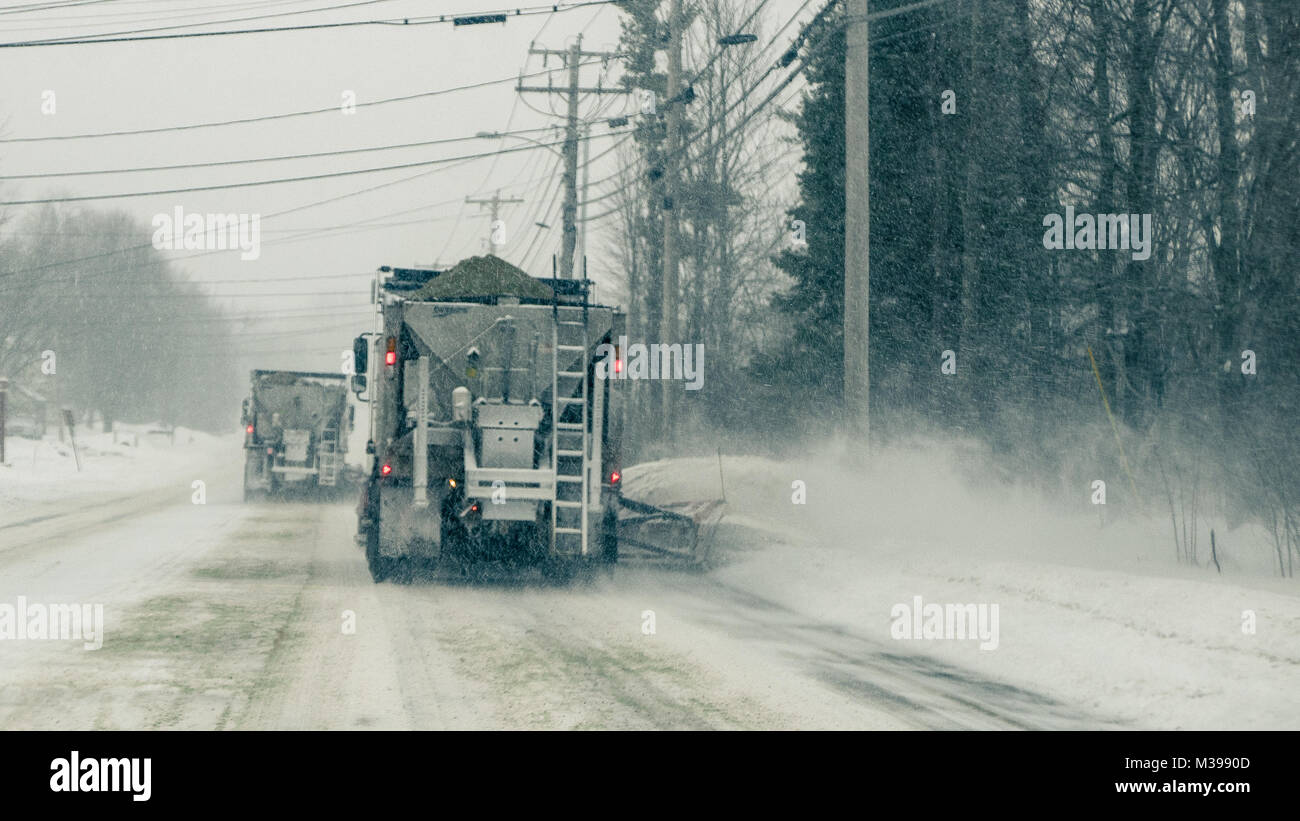 tandem snow plows remove snow/spread salt/sand from Riverside Street ...