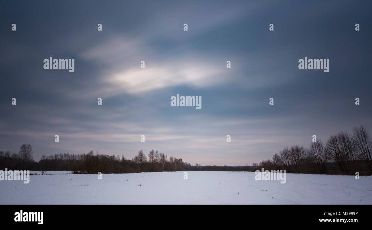 Winter landscape photographed with long exposure. Natural wild ...