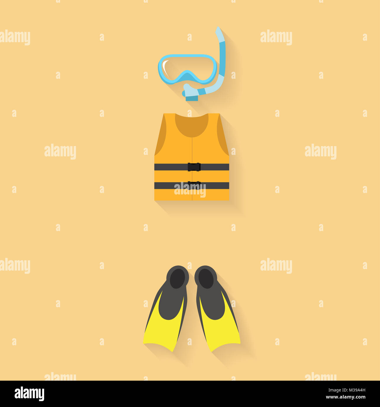 life jacket with goggles and flipper Stock Photo - Alamy