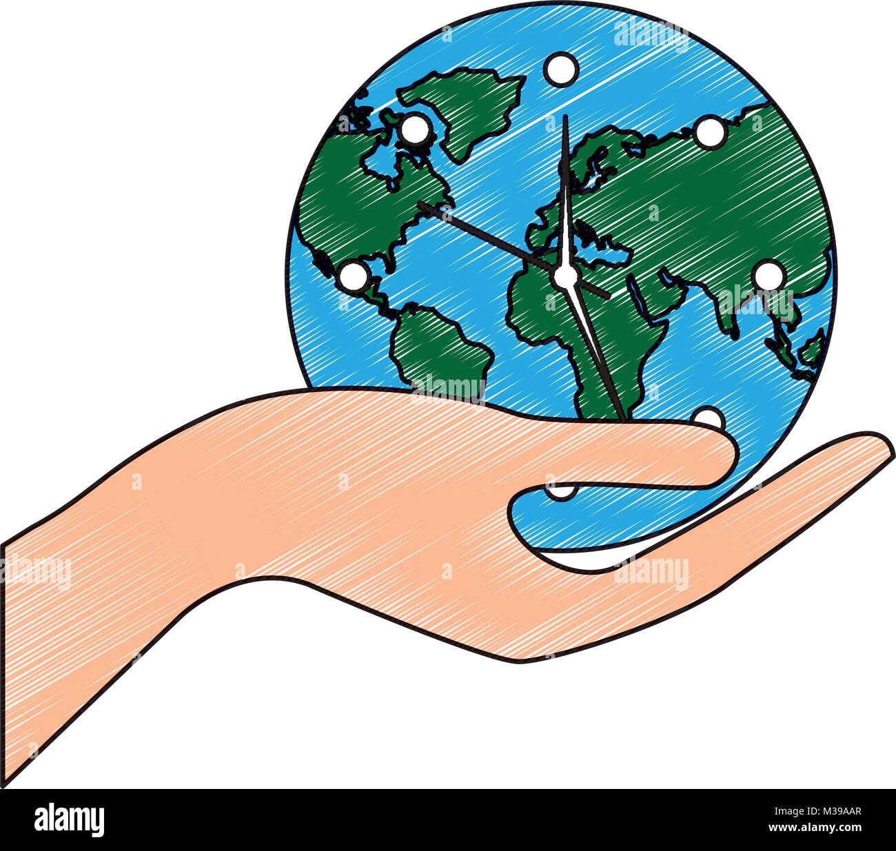 earth globe clock in hand Stock Vector Image & Art - Alamy