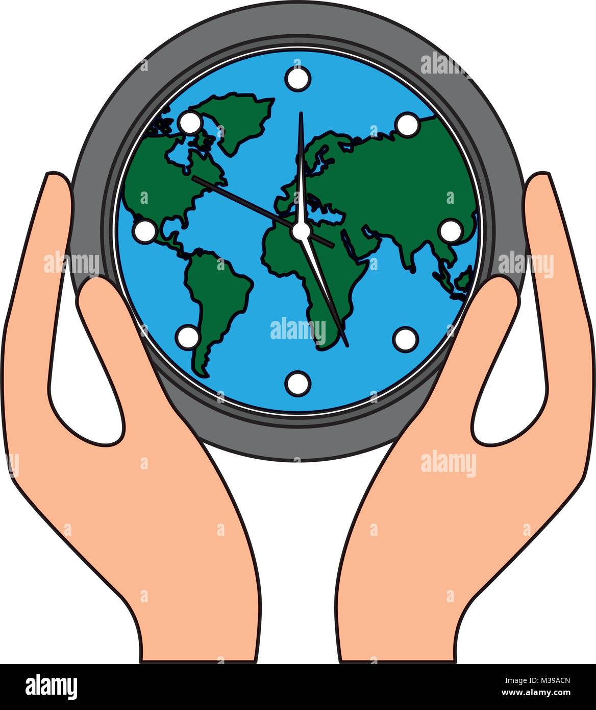 hands holding clock with earth map inside Stock Vector Image & Art - Alamy
