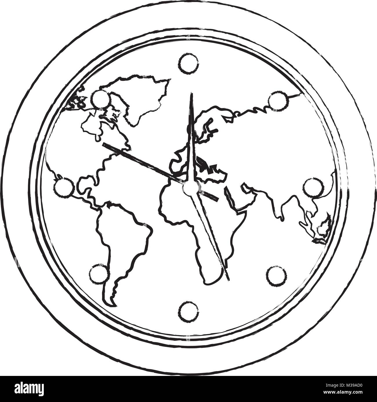 round clock on world map Stock Vector Image & Art - Alamy
