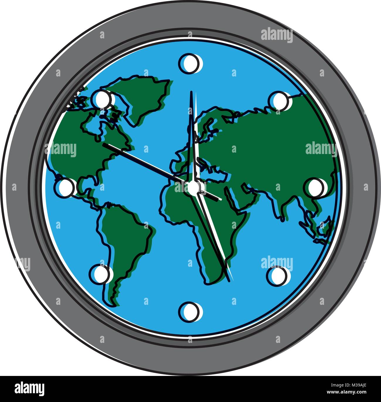 round clock on world map Stock Vector Image & Art - Alamy