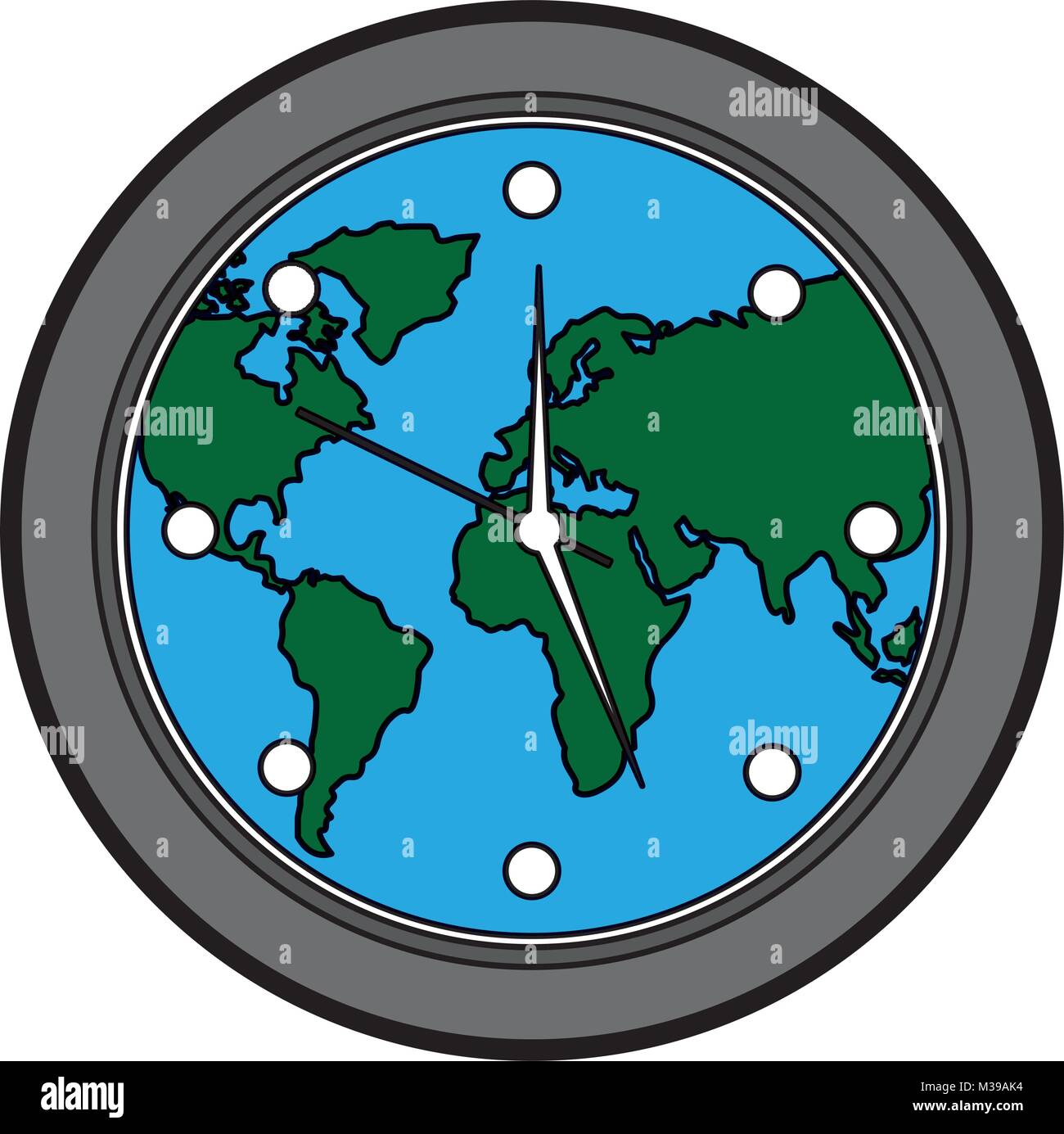 round clock on world map Stock Vector Image & Art - Alamy