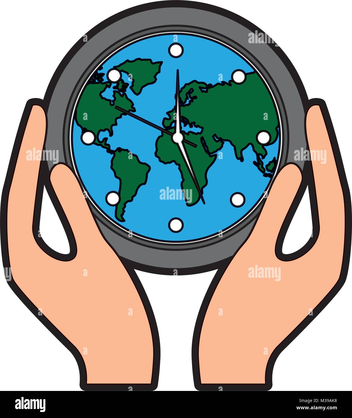 hands holding clock with earth map inside Stock Vector Image & Art - Alamy