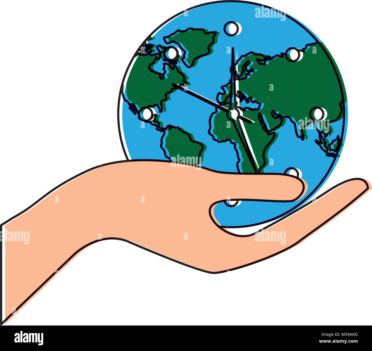earth globe clock in hand Stock Vector Image & Art - Alamy