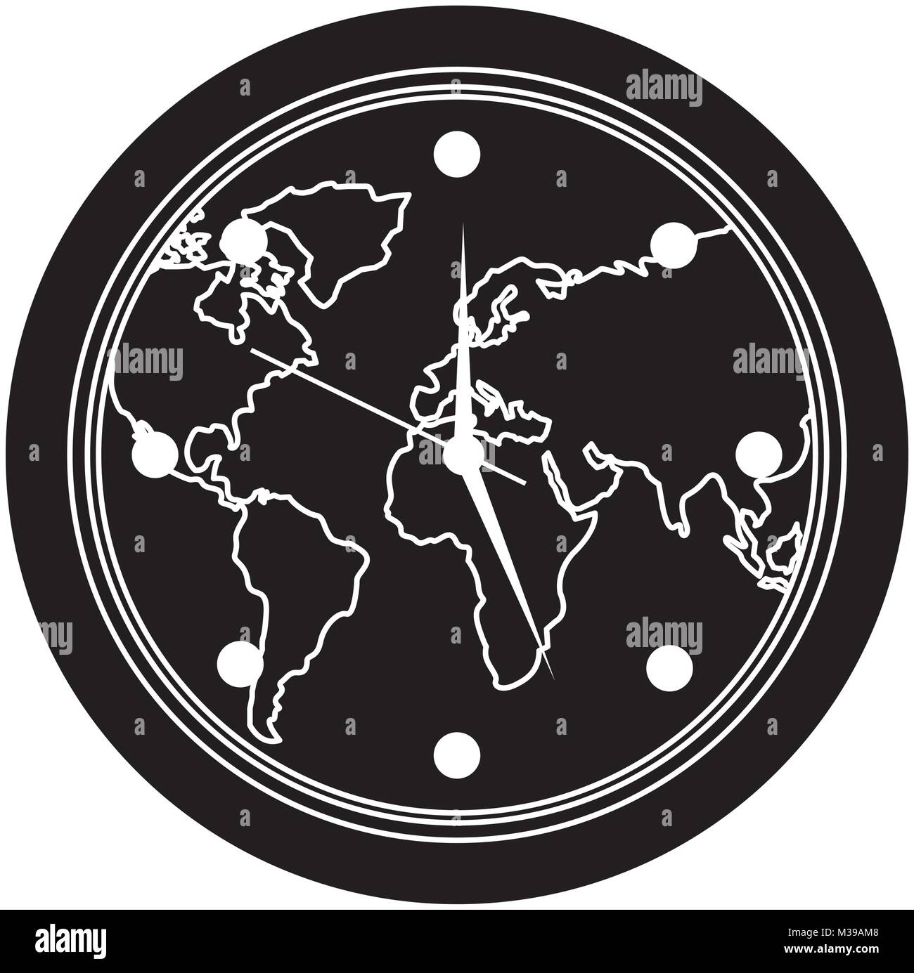 round clock on world map Stock Vector Image & Art - Alamy