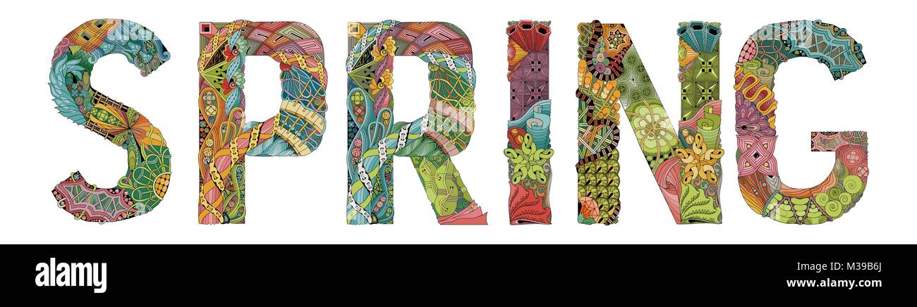 Word SPRING. Vector decorative zentangle object Stock Vector Image ...