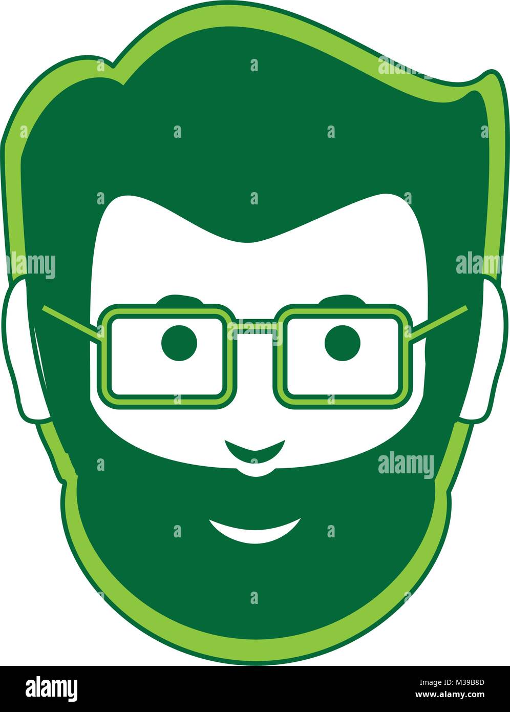 cartoon man with beard and wearing over white background, green shading ...