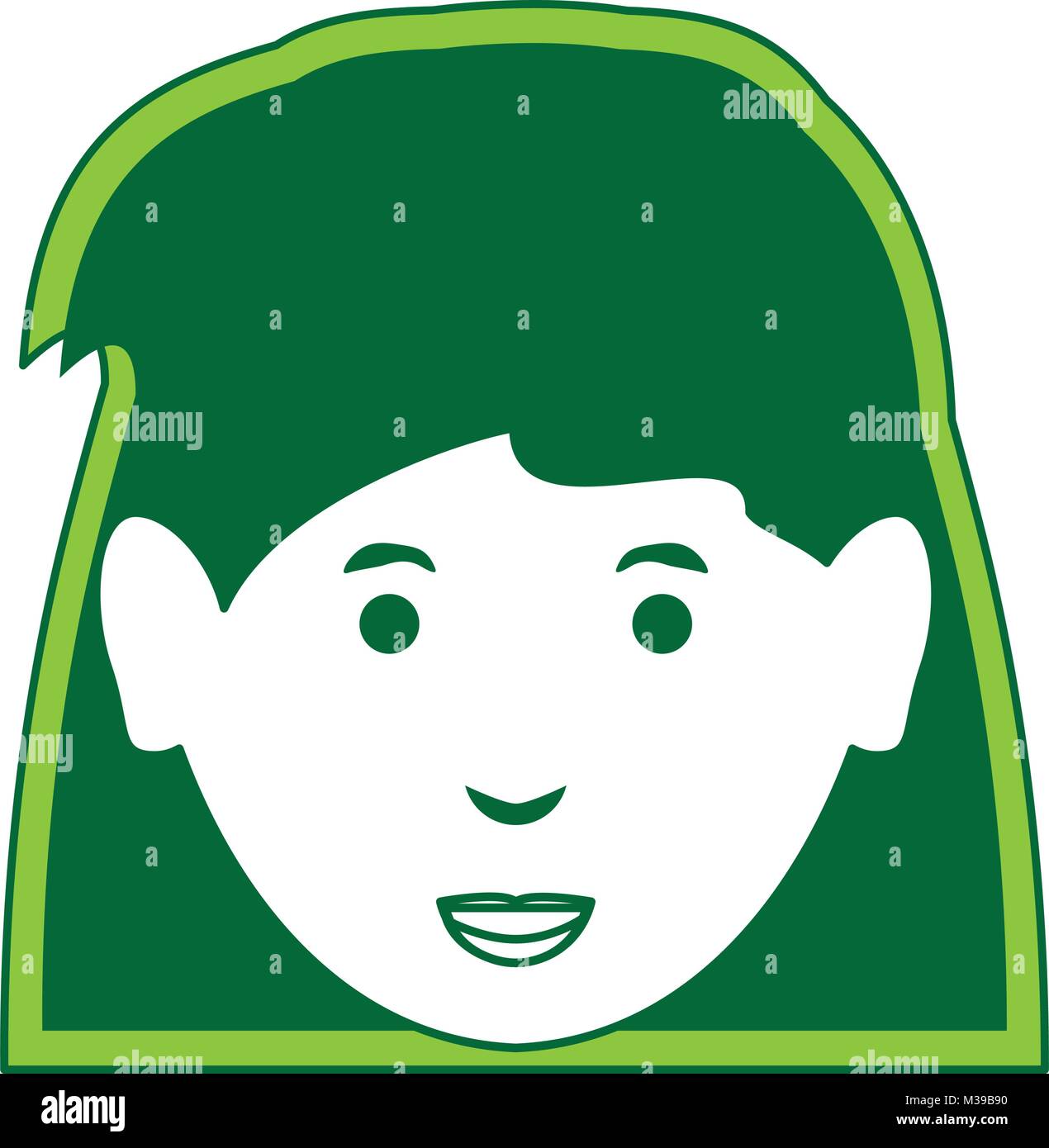 cartoon woman with short hair over white background, green shading ...
