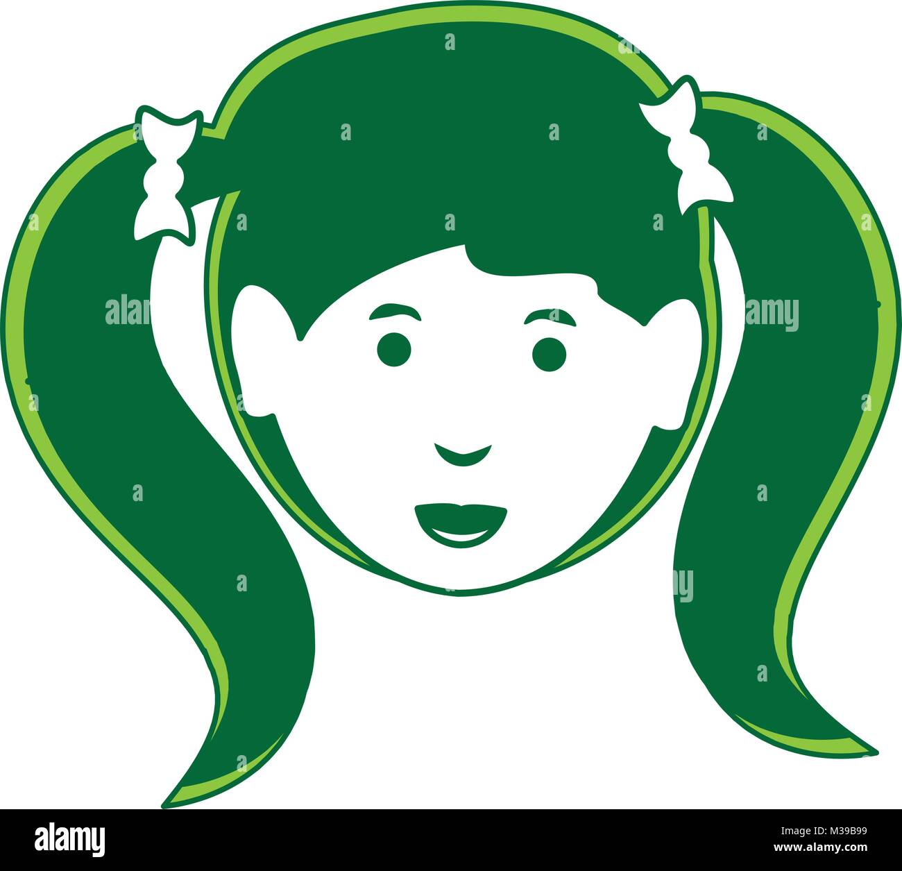 cartoon girl with two tails over white background, green shading design ...