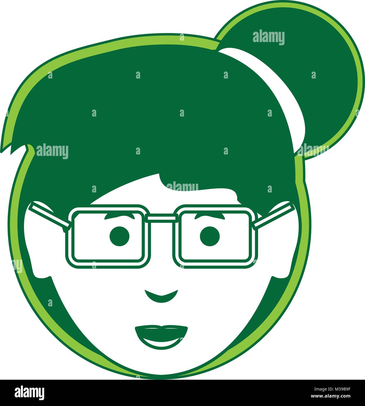 cartoon woman face with glasses over white background, green shading ...