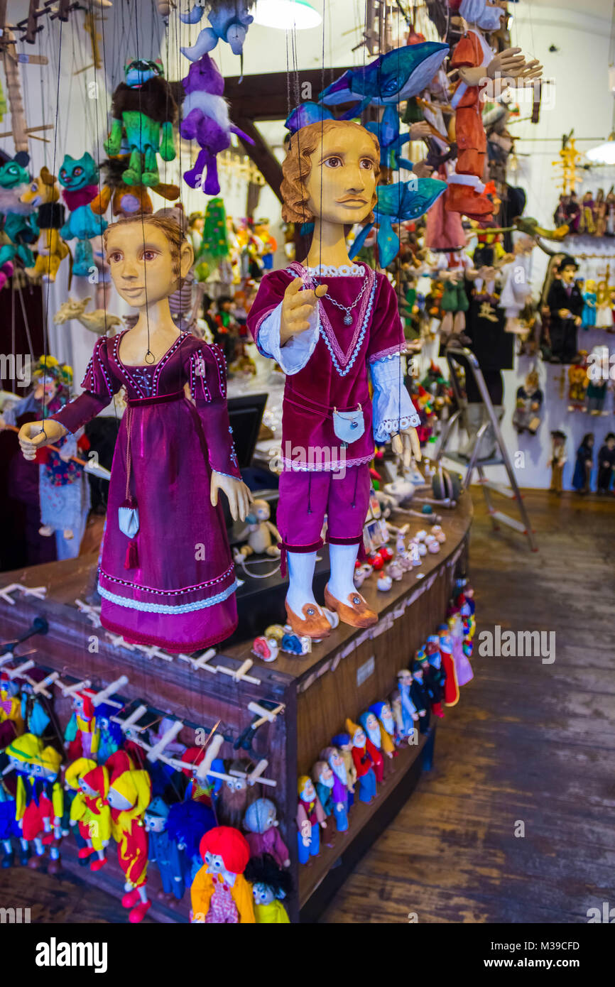 Prague, Czech Republic - December 31, 2017: Traditional puppets made of ...