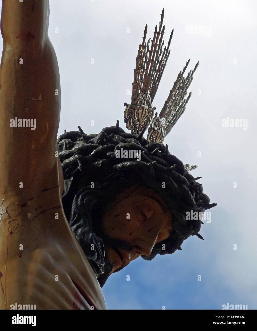Close up of face of a statue of Christ in Holy Week (Semana Santa ...