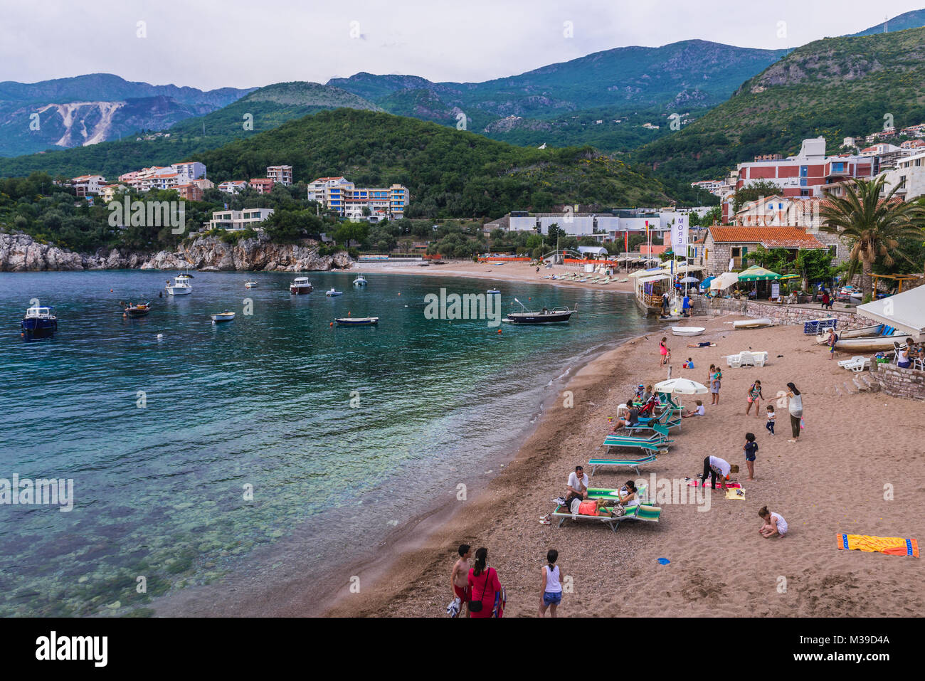 Beach of Przno resort village on the Adriatic Sea coast near Budva city ...