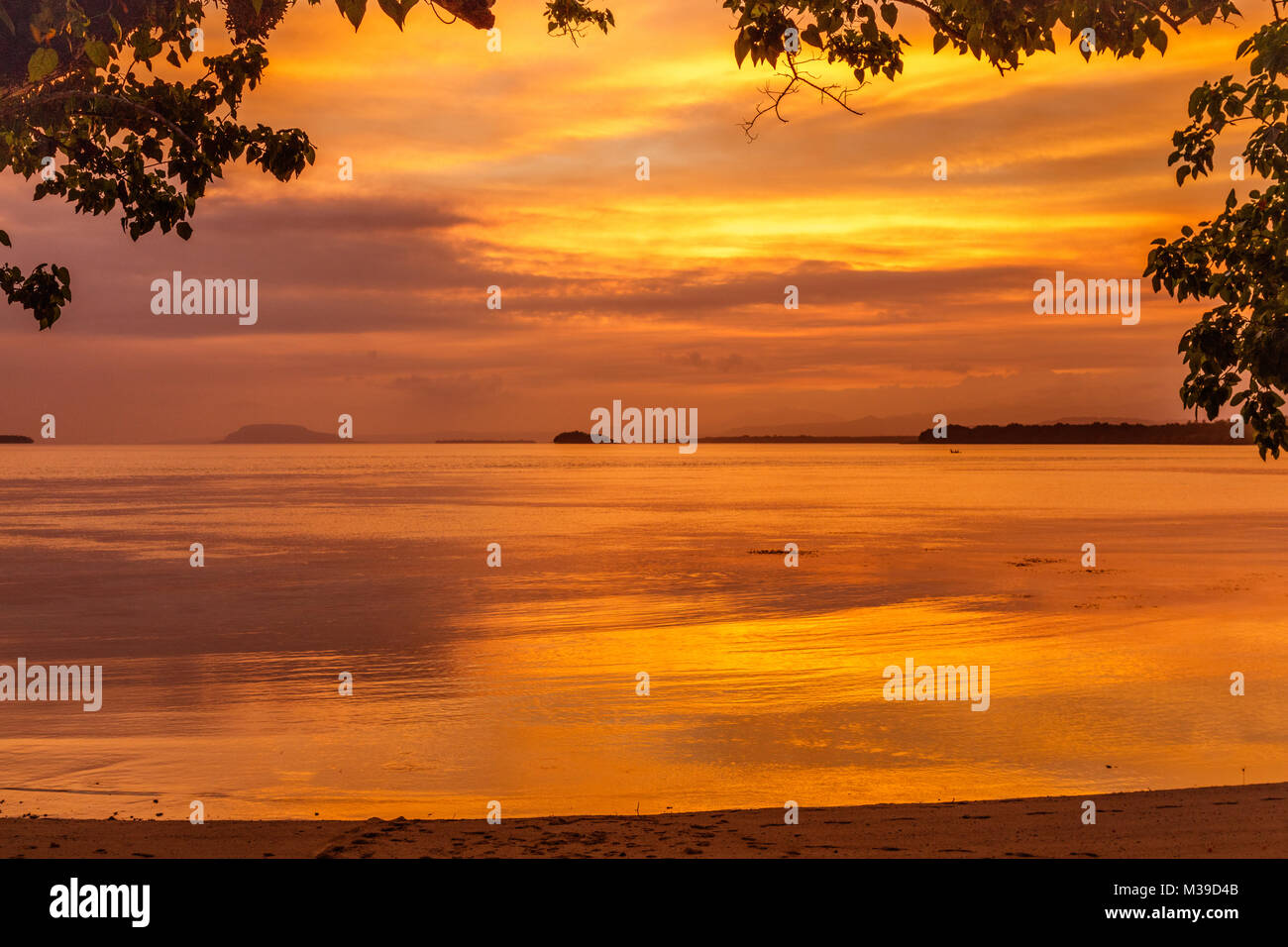 Sunset view of the ocean. Ratua Private Island, Republic of Vanuatu ...