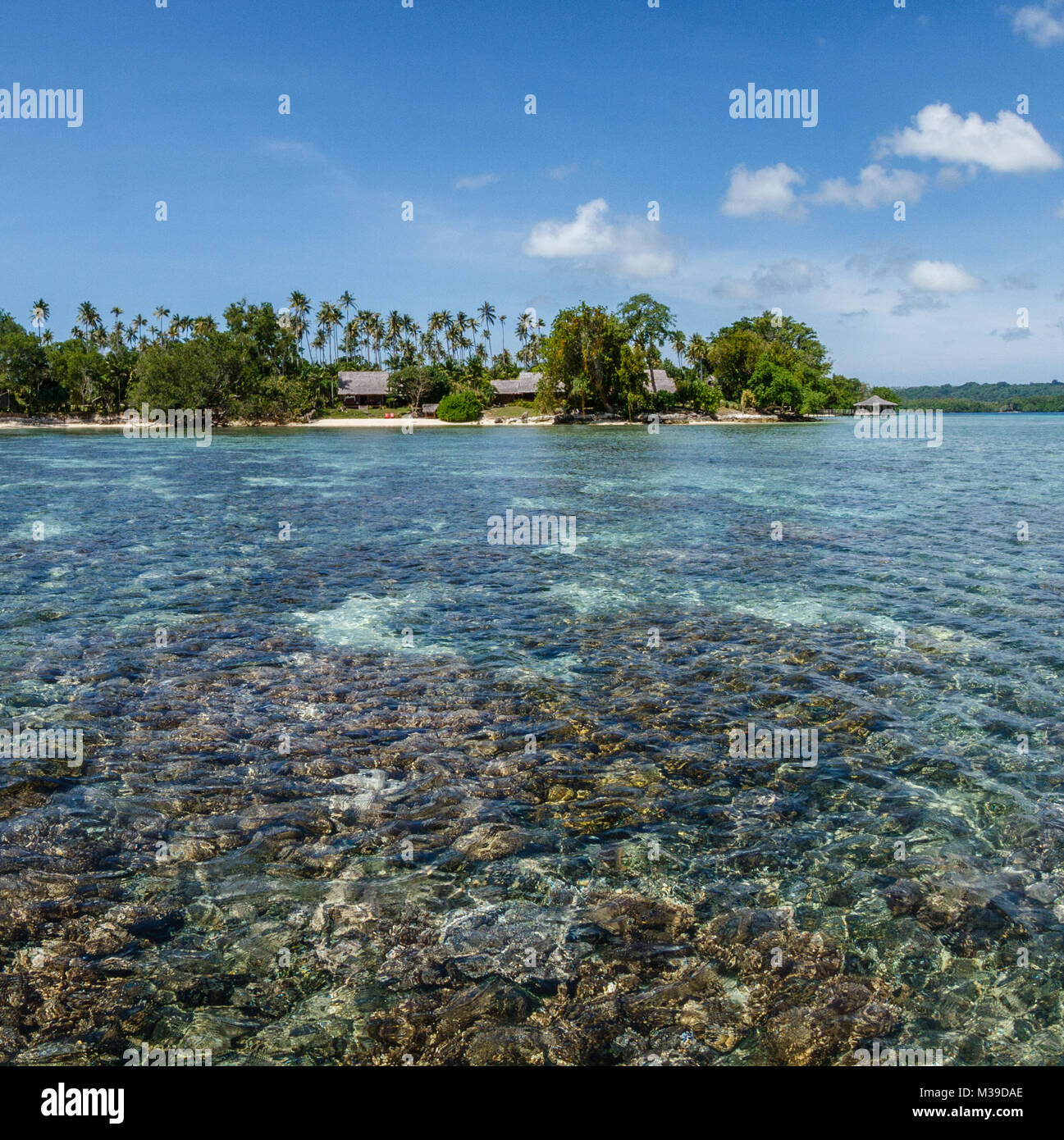 Ratua Private Island, view of the resort from the ocean, Republic of ...