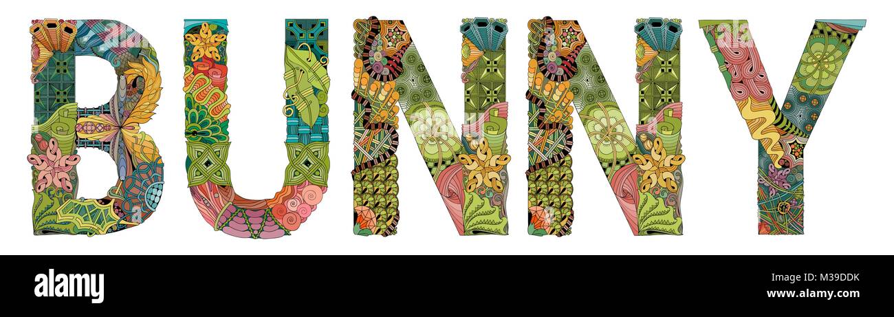 Word BUNNY. Vector decorative zentangle object Stock Vector Image & Art ...