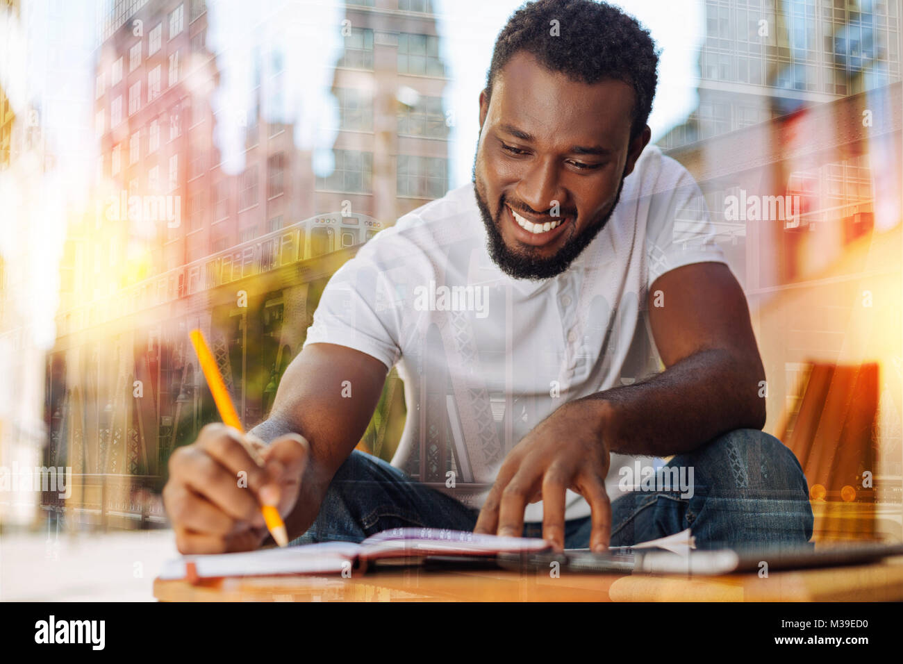 Excited student feeling happy while dealing with an easy task Stock ...