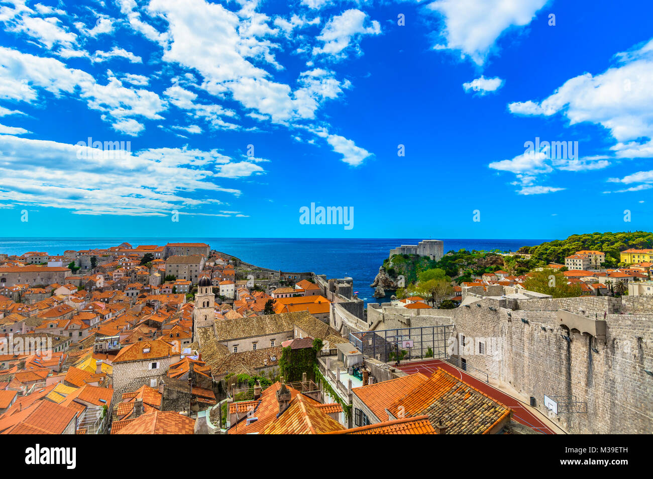 Aerial view at marble colorful scenery in old famous town Dubrovnik ...