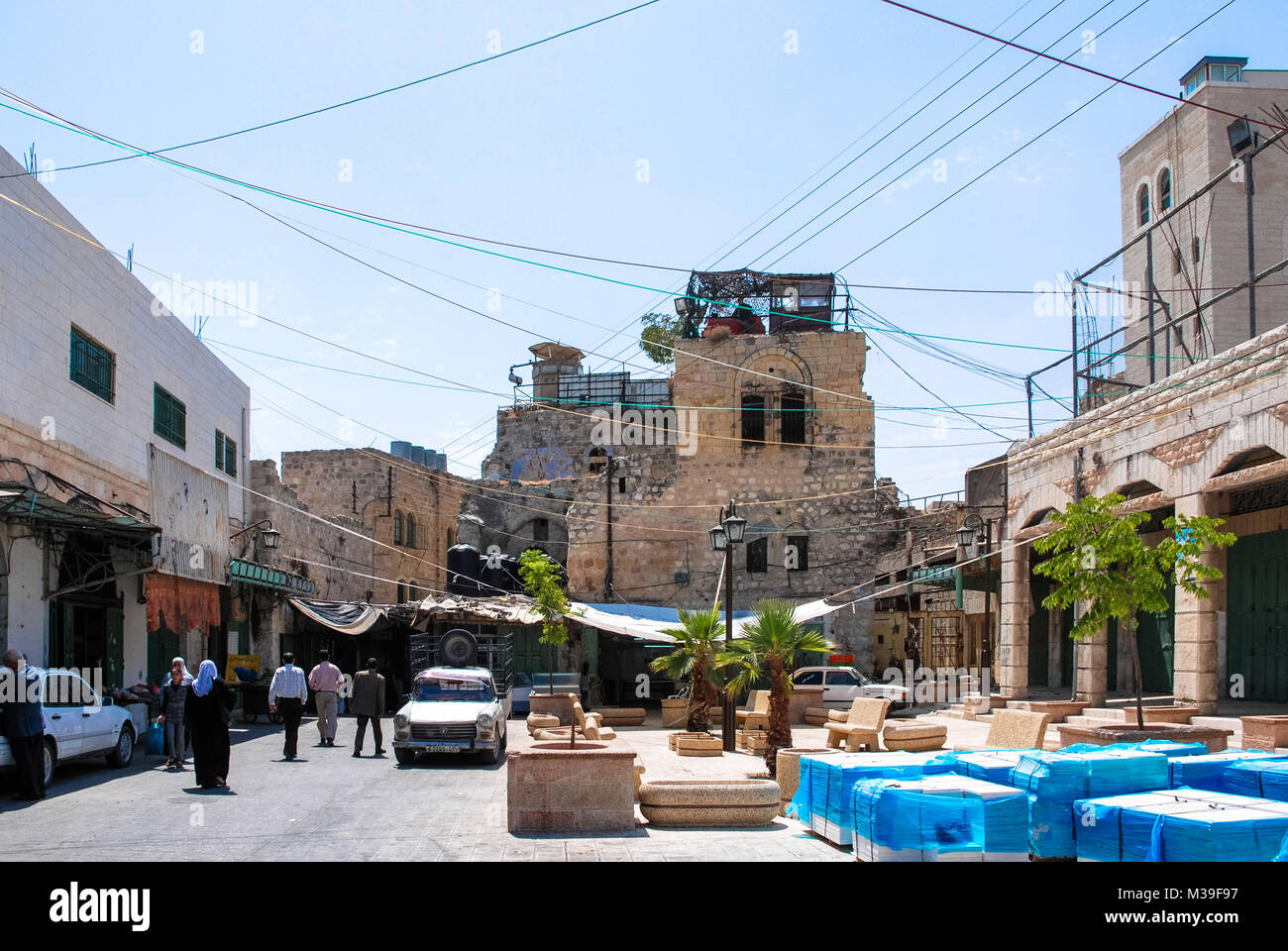 HEBRON, ISRAEL - AUGUST 04, 2010: Horizontal picture of small plaza ...