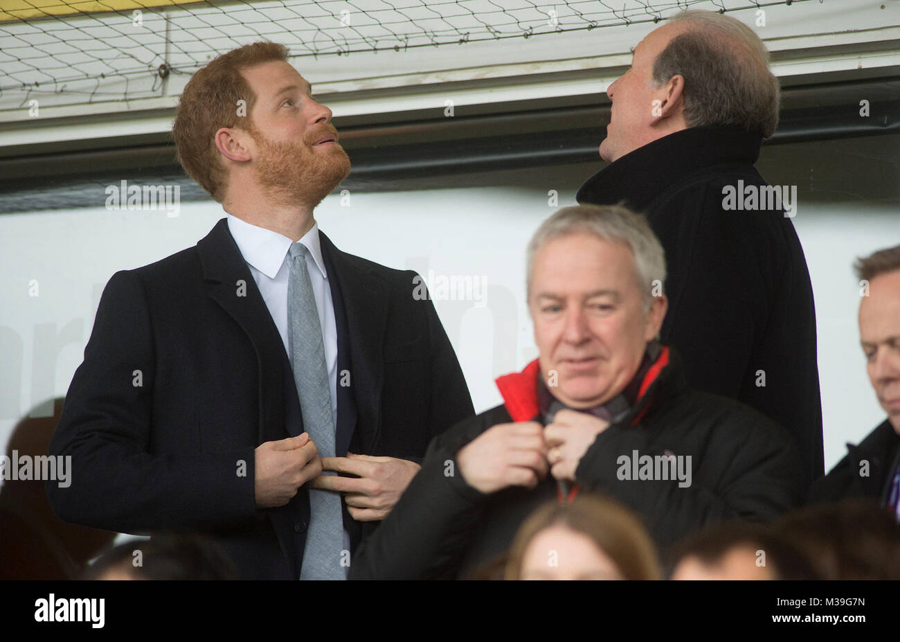 Prince Harry and RFU Chairman Andy Cosset (right) in the stands during ...