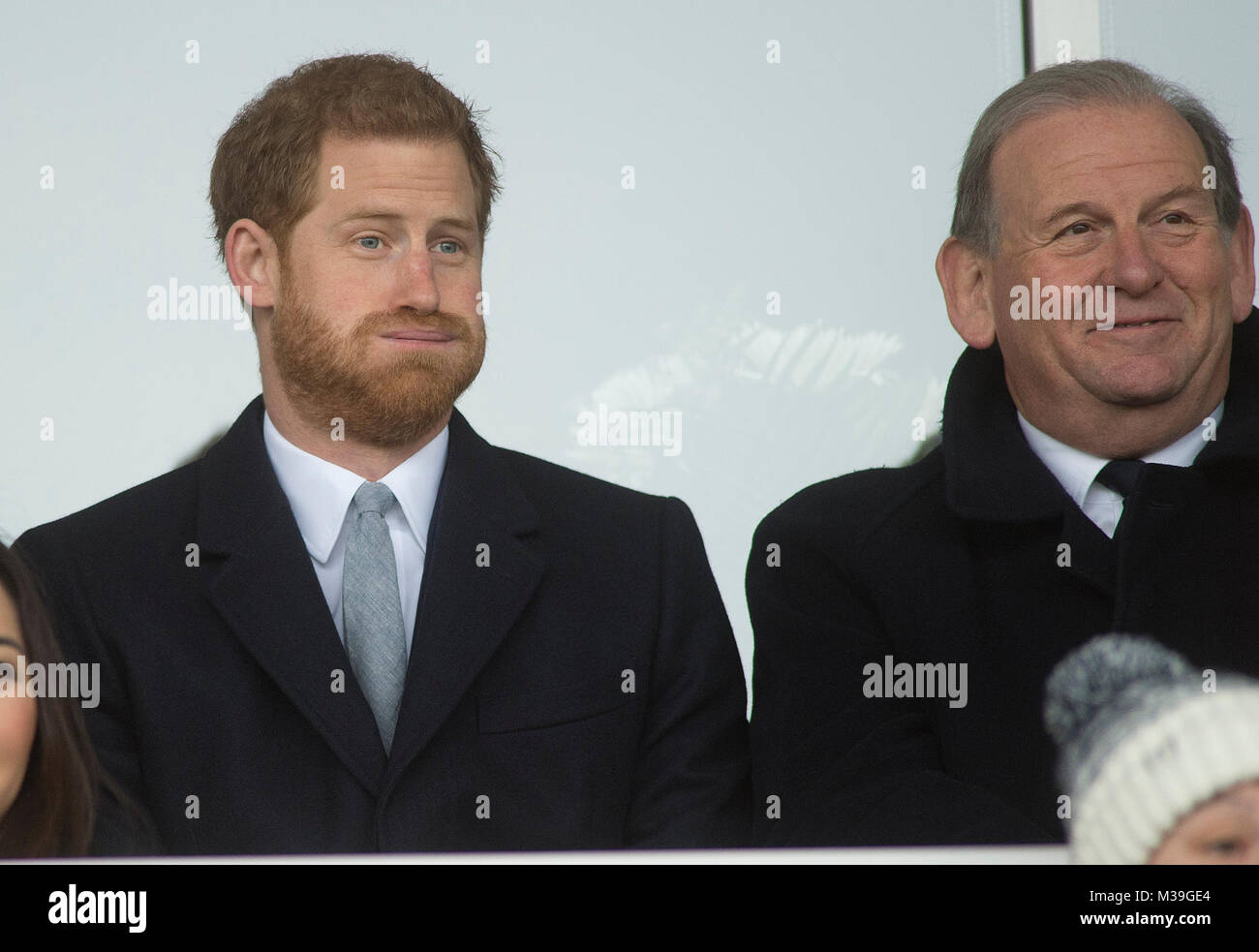 Prince Harry and RFU Chairman Andy Cosset (right) in the stands during ...
