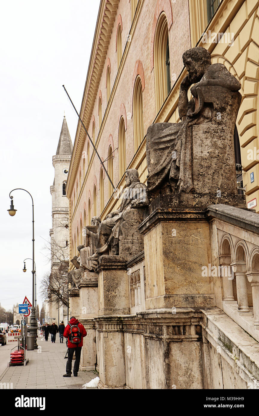 The entrance of the Bavarian State Library in Munich, Germany with the ...