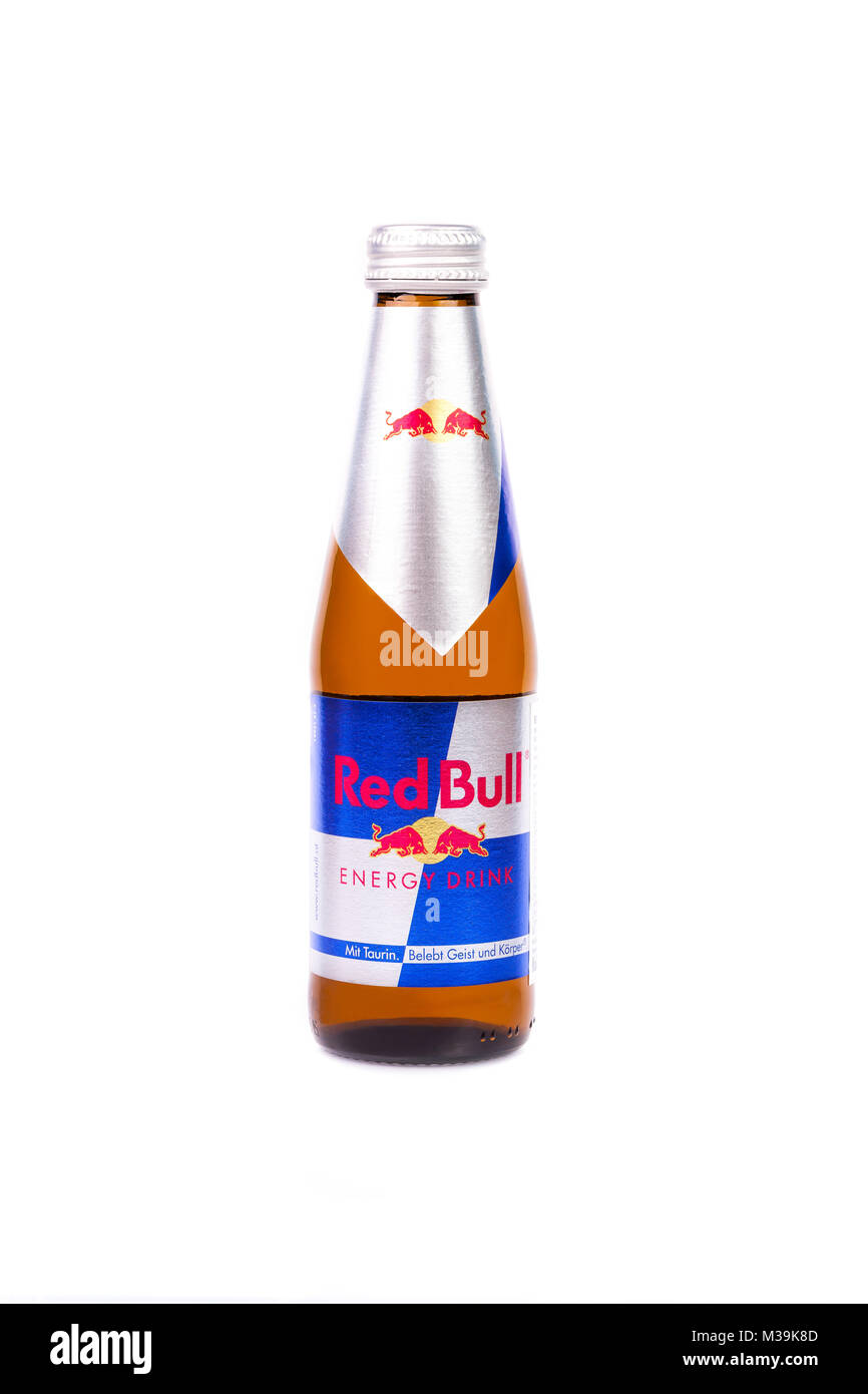 TRIESTE, ITALY-APRIL 14, 2016: Glass Bottle of Red Bull Energy Drink ...