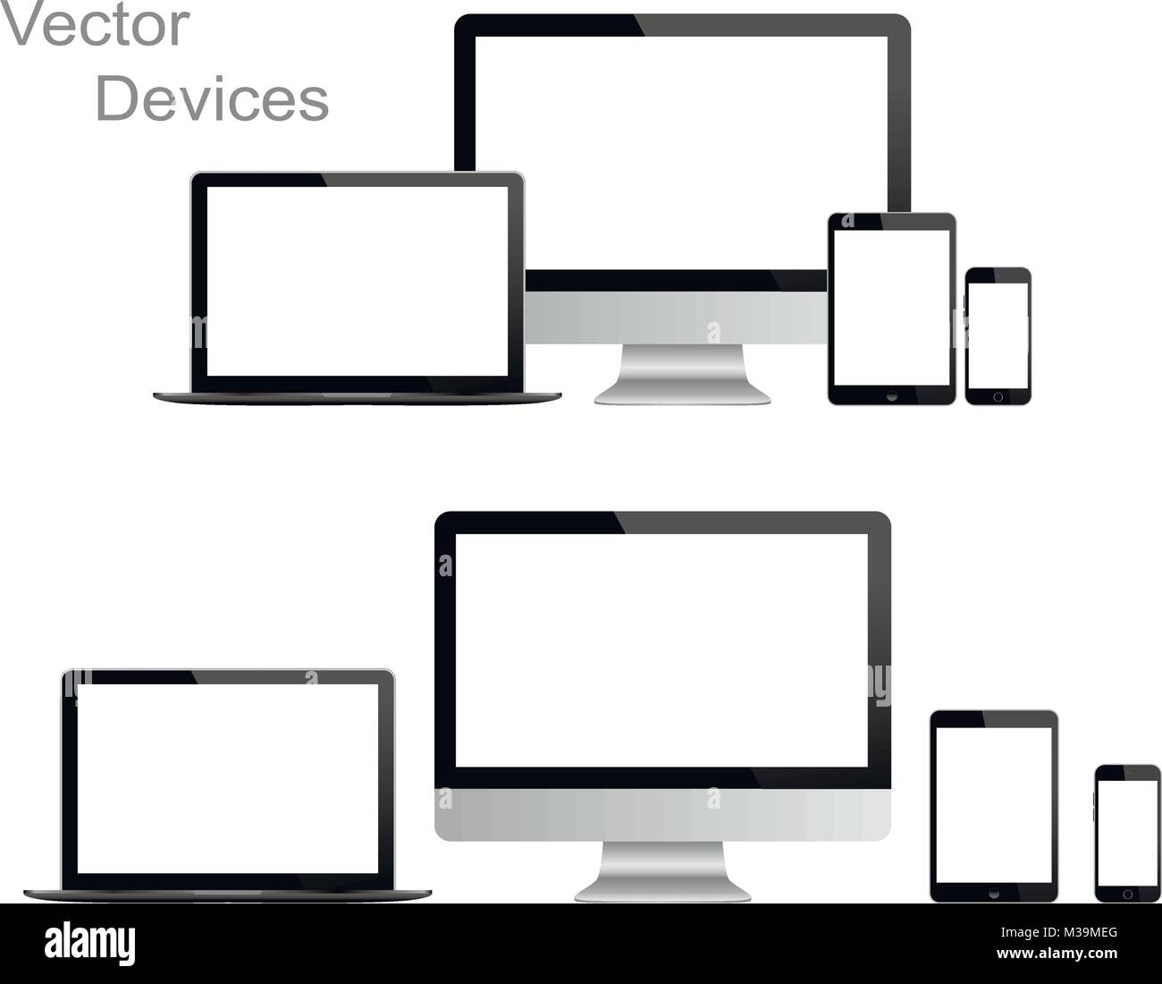Black gadgets and devices on white background. Realistic vector ...