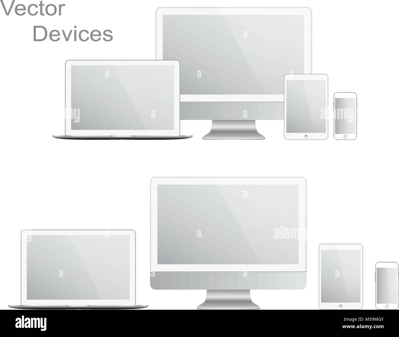 White gadgets and devices on white background. Realistic vector ...