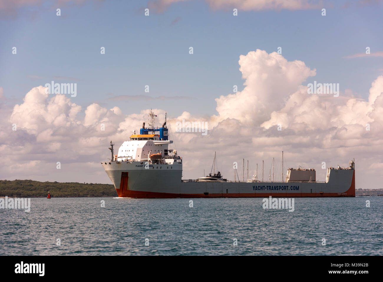 Yacht Express, yacht transport ship departing Auckland Stock Photo - Alamy