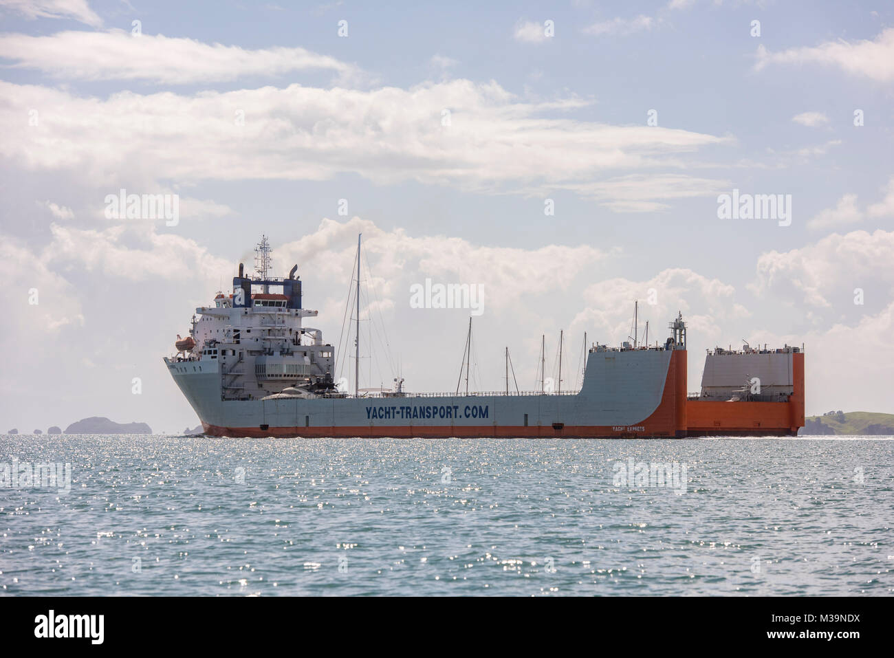 Yacht Express, yacht transport ship departing Auckland Stock Photo - Alamy